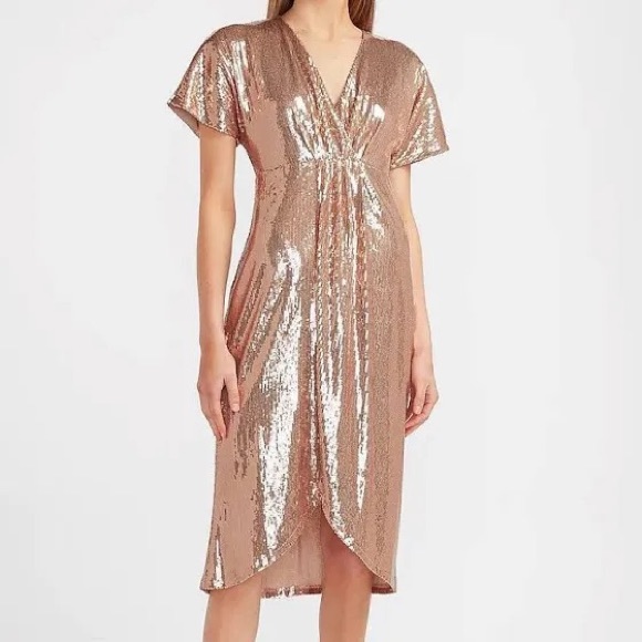Express | Dresses | Nwt Express Faux Wrap Sequin Dress Small | Poshmark